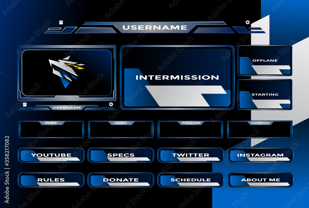 pack of gradient blue twitch overlay panels background design. modern ...