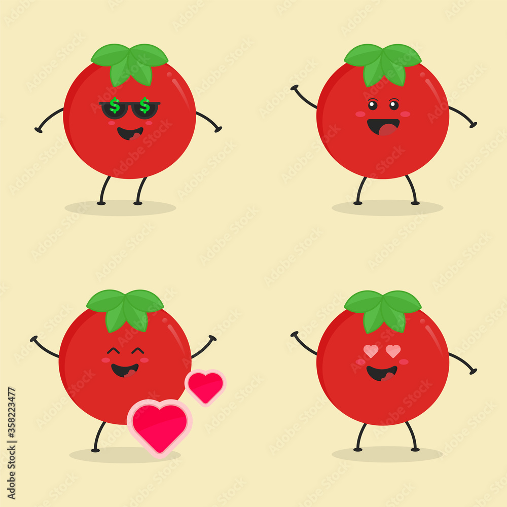 Cute Flat Cartoon Tomato Illustration. Vector illustration of cute ...