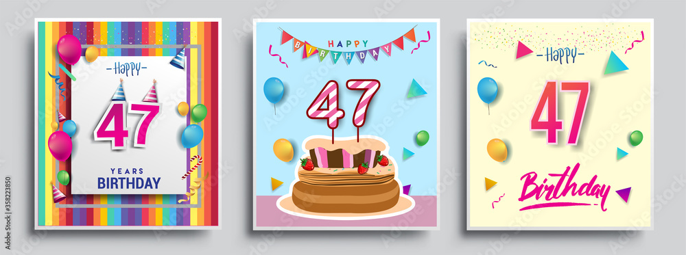 Vector Sets of 47th Years Birthday invitation, greeting card Design ...