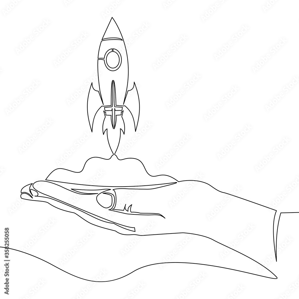 Continuous line drawing launch project concept Stock Vector | Adobe Stock