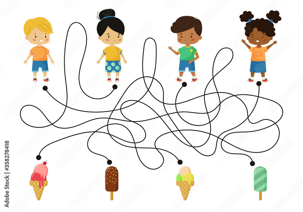 Educational maze game for preschool children. Connect kids with ice ...