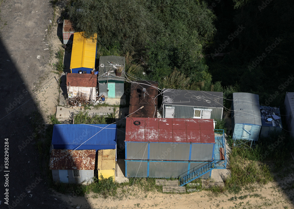 Slums aerial view. Top photo of houses of poor people in india or ...