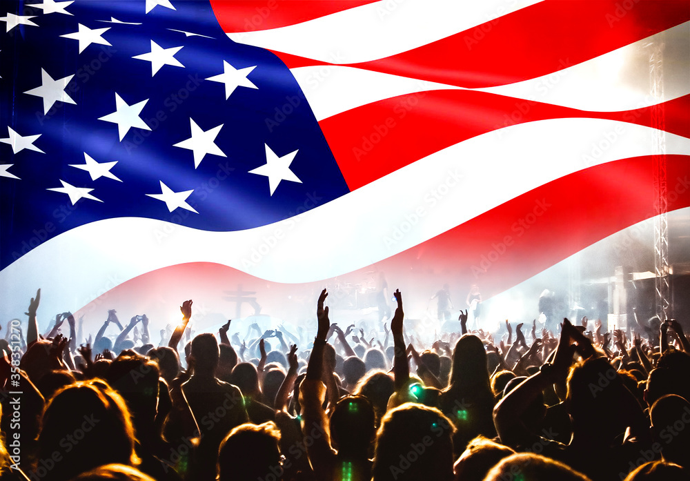 crowd celebrating Independence Day. United States of America USA flag ...
