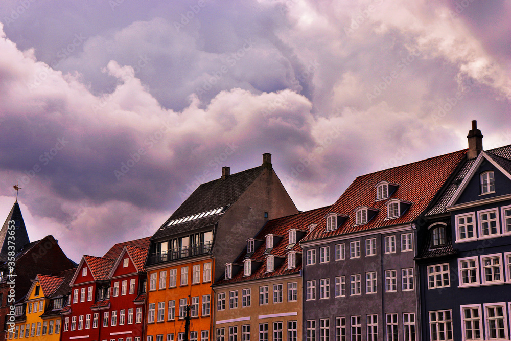 Nyhavn district in Copenhagen, the capital of Denmark. City center ...