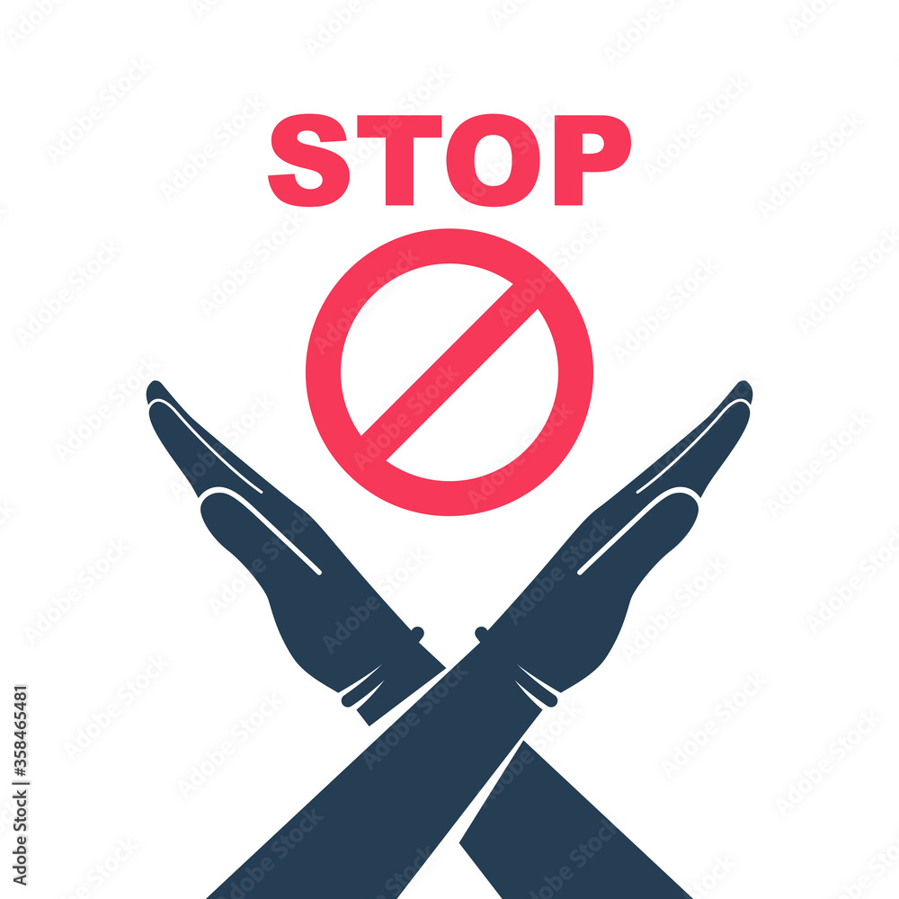 Hand gesture crosswise. Flat icon black silhouette. Rejection ...