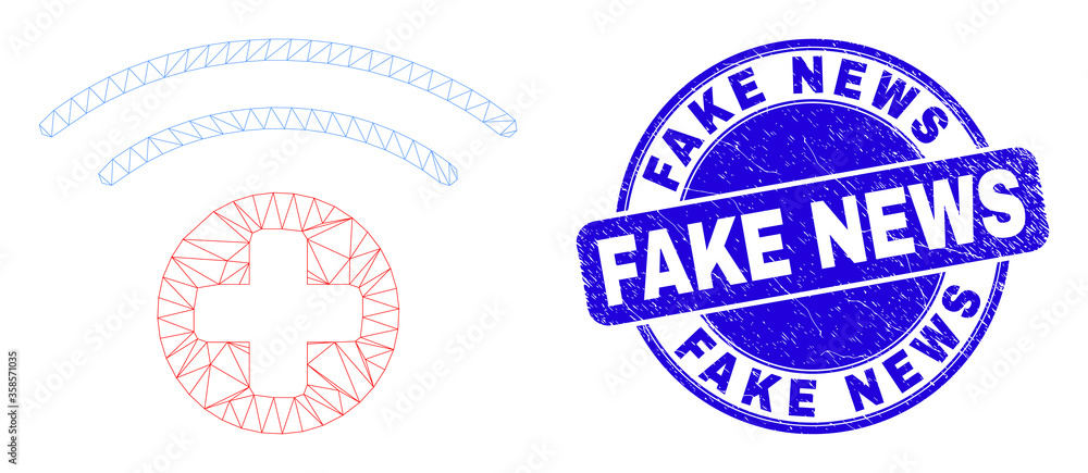 Web carcass medical source icon and Fake News seal stamp. Blue vector ...