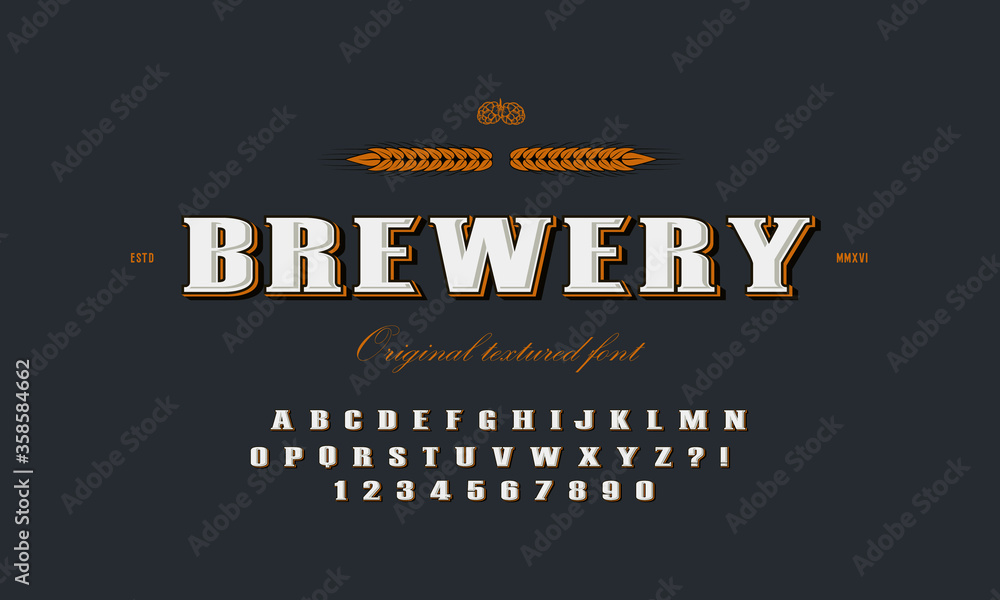 Brewery, vintage alphabet font. Custom handwritten alphabet. Retro ...