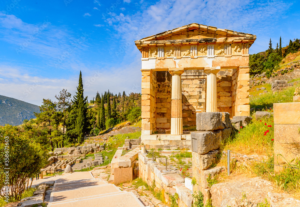 It's Athenian Treasury in Delphi, an archaeological site in Greece, at ...
