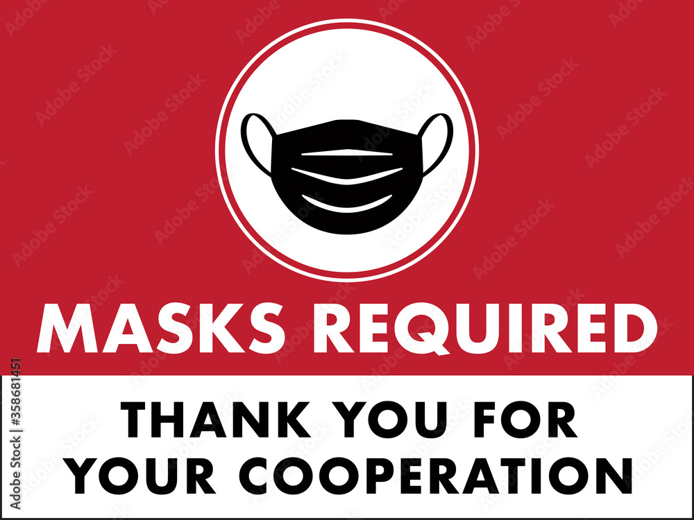 Masks Required Sign | Horizontal Window Signage for Restaurants and ...