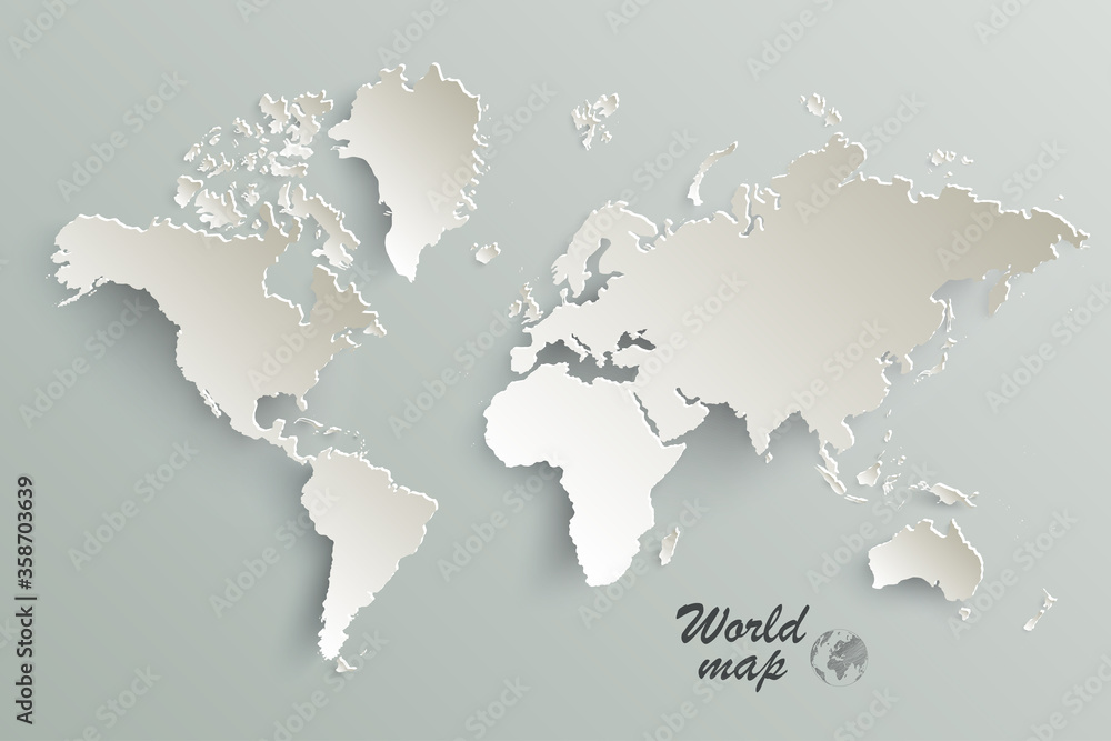 World map paper. Political map of the world on a gray background. Stock ...