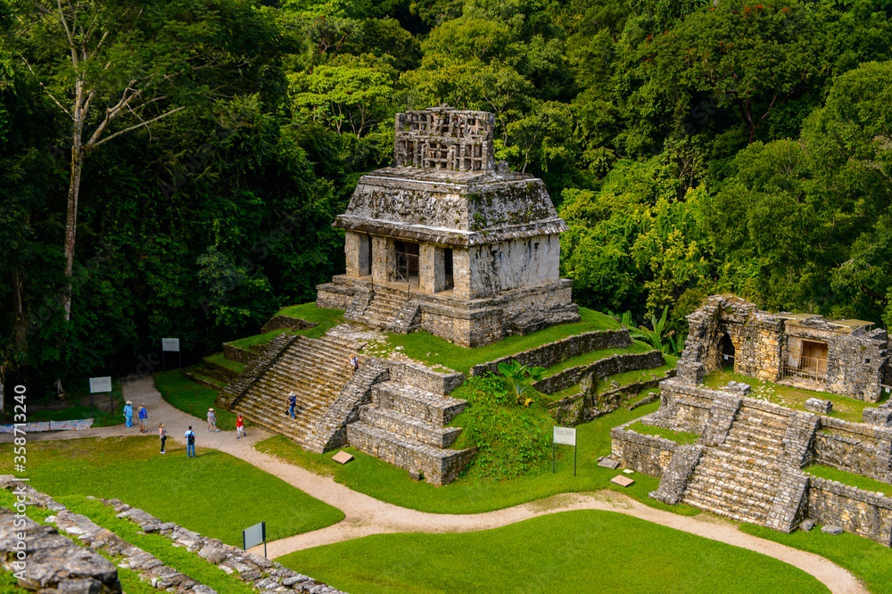 Aerial Panorama of Palenque archaeological site, a pre-Columbian Maya ...