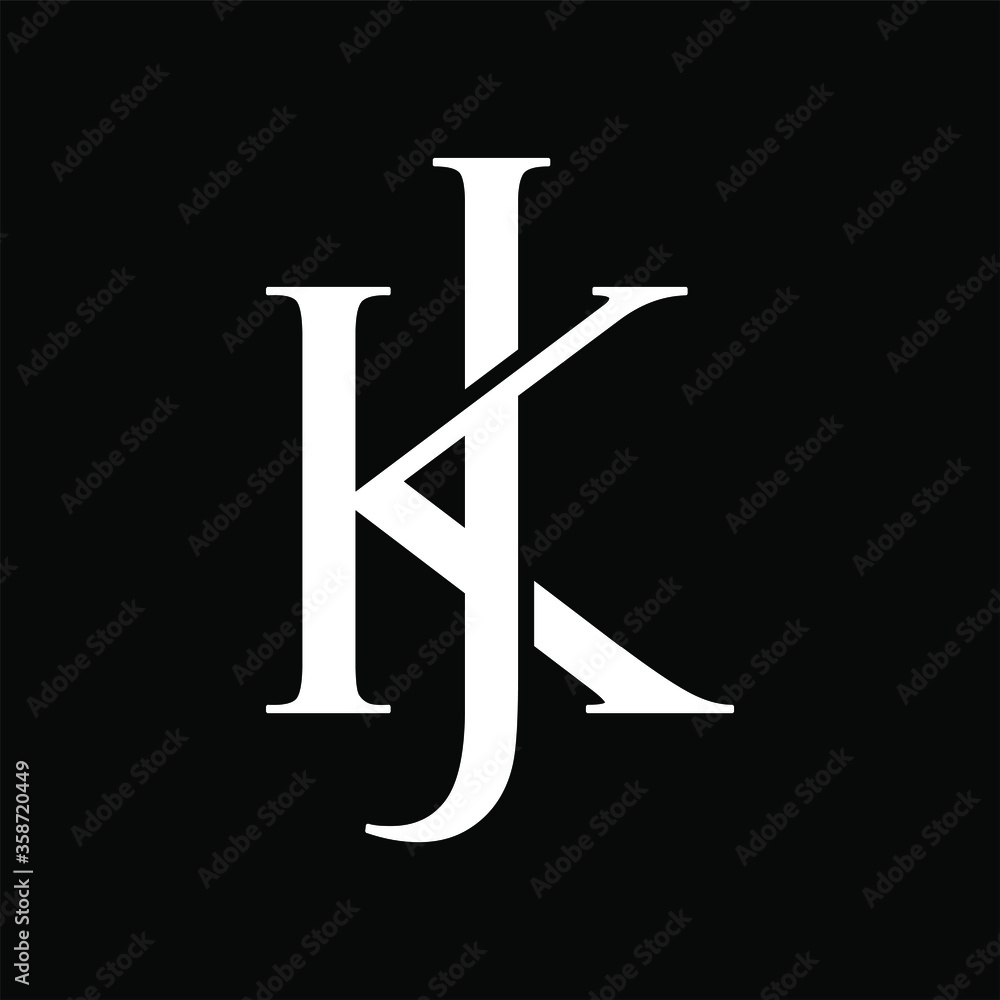 Initial letter JK or KJ logo template with vintage font illustration in ...