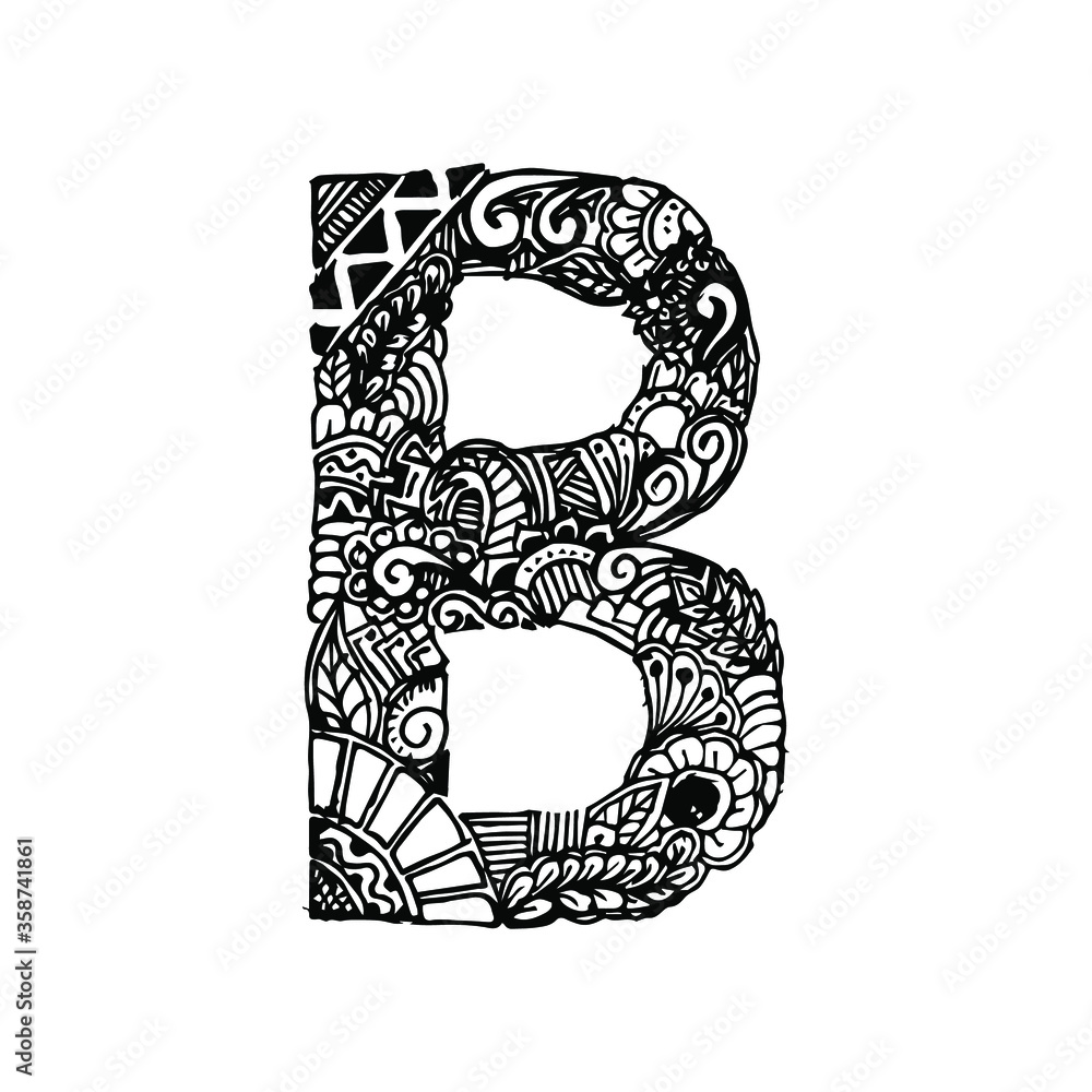Stock-Vektorgrafik „Zentangle stylized alphabet. Letter B in doodle ...
