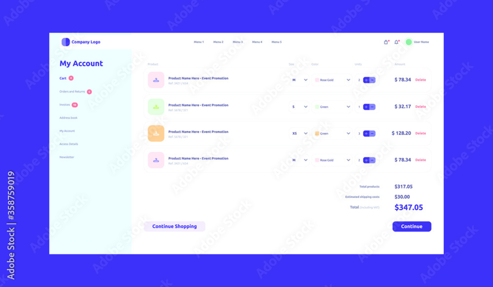 Shopping mall cart order page design template Stock Vector | Adobe Stock