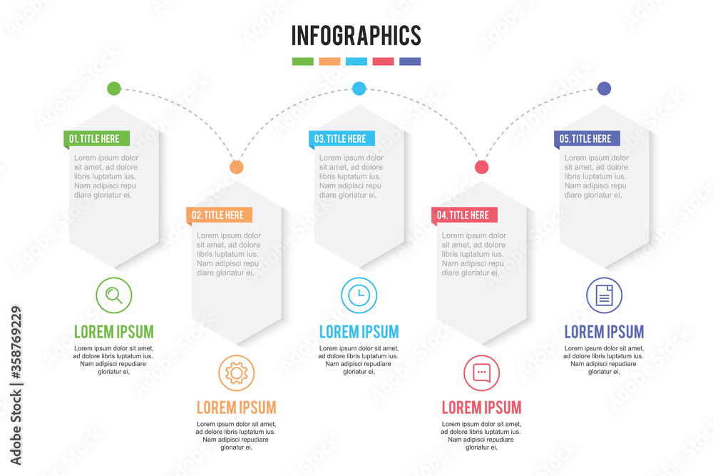 colorful timeline infographic with 5 steps design template, Infographics management, finance ...