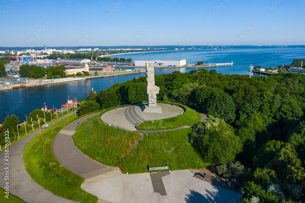 Aerial view of Westerplatte Monument in memory of the Polish defenders ...