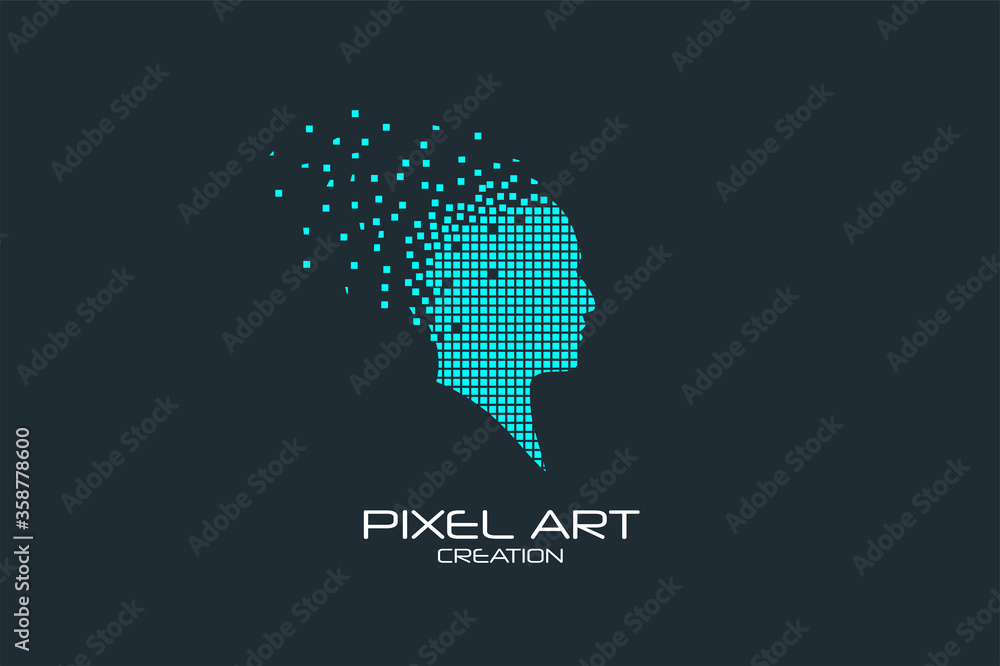 Pixel art design of the human head logo. Stock Vector | Adobe Stock