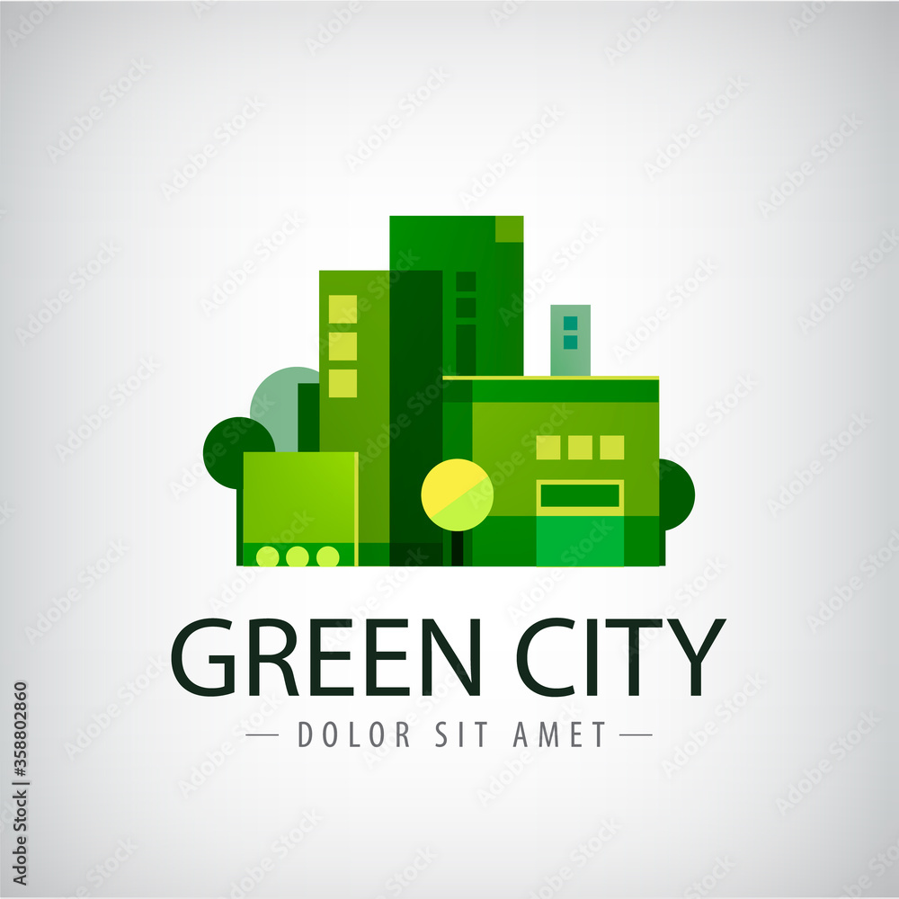 vector green city, buildings, eco icon Stock Vector | Adobe Stock