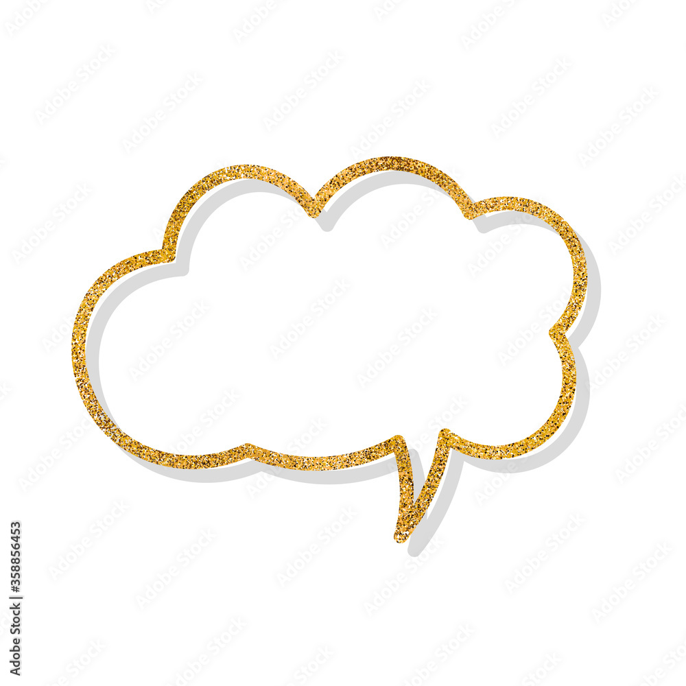 Vector speech bubble with golden glitter effect. Isolated glowing gold ...