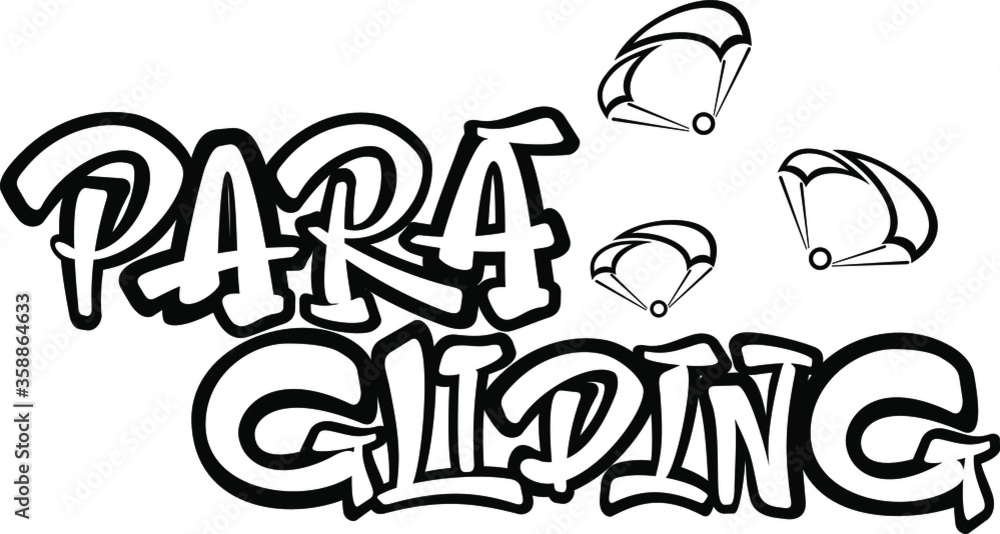 Paragliding text with flying wings silhouettes. Hand lettering ...