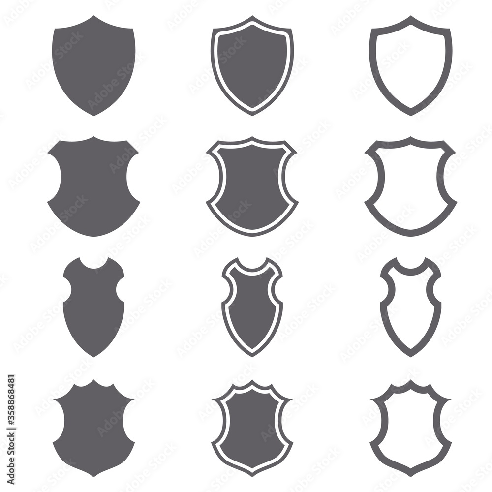 Vintage heraldic shield shapes for label and logo design. Medieval ...