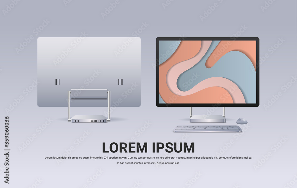 modern computer monitor with keyboard mouse and colored screen ...