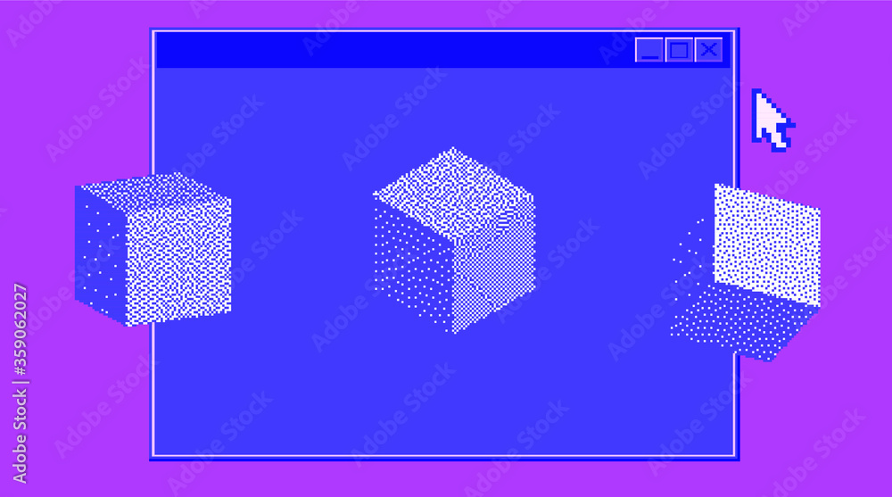 Terminal console vindow and cubes made in pixel art 8-bit style ...