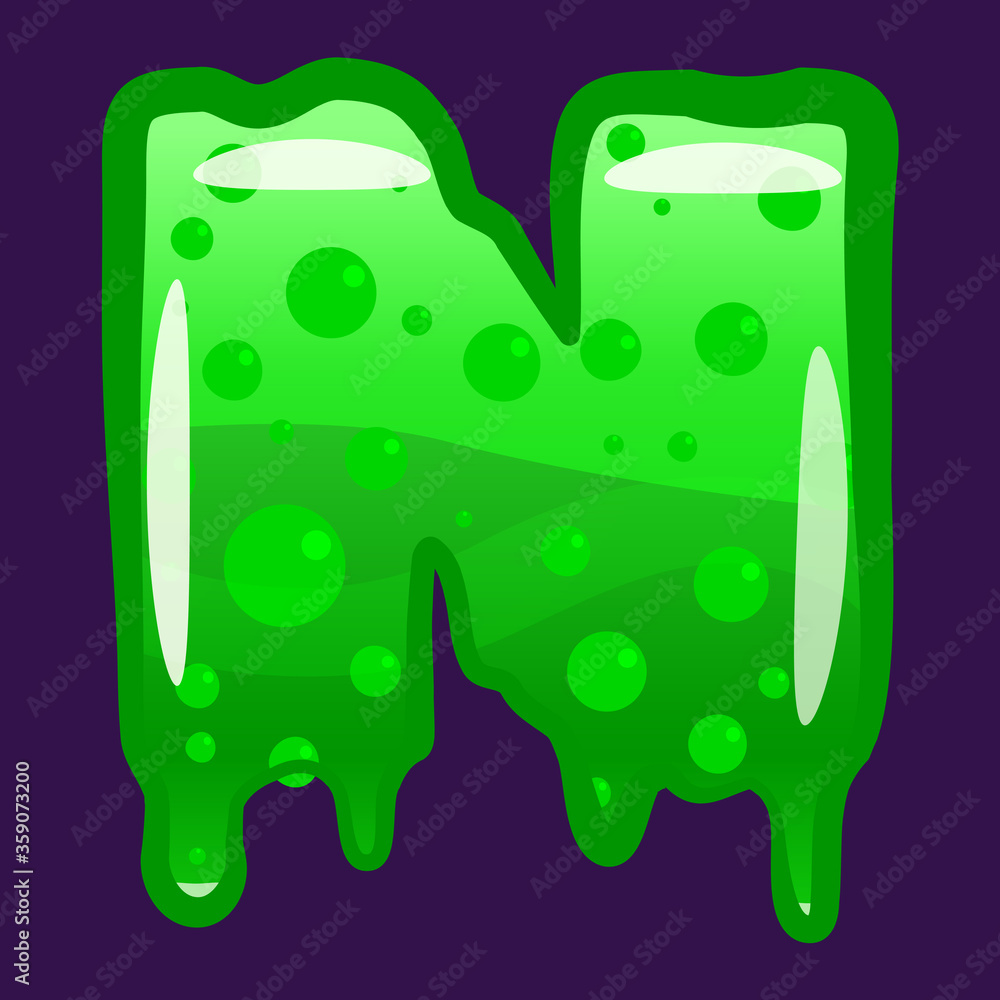 Slime font type letter N latin alphabet. Green bubbling toxic mold ...