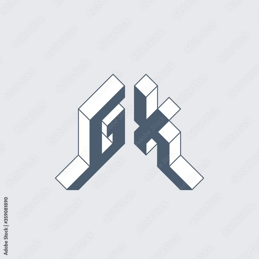 G and X - Monogram or logotype. Isometric 3d font for design. Three ...