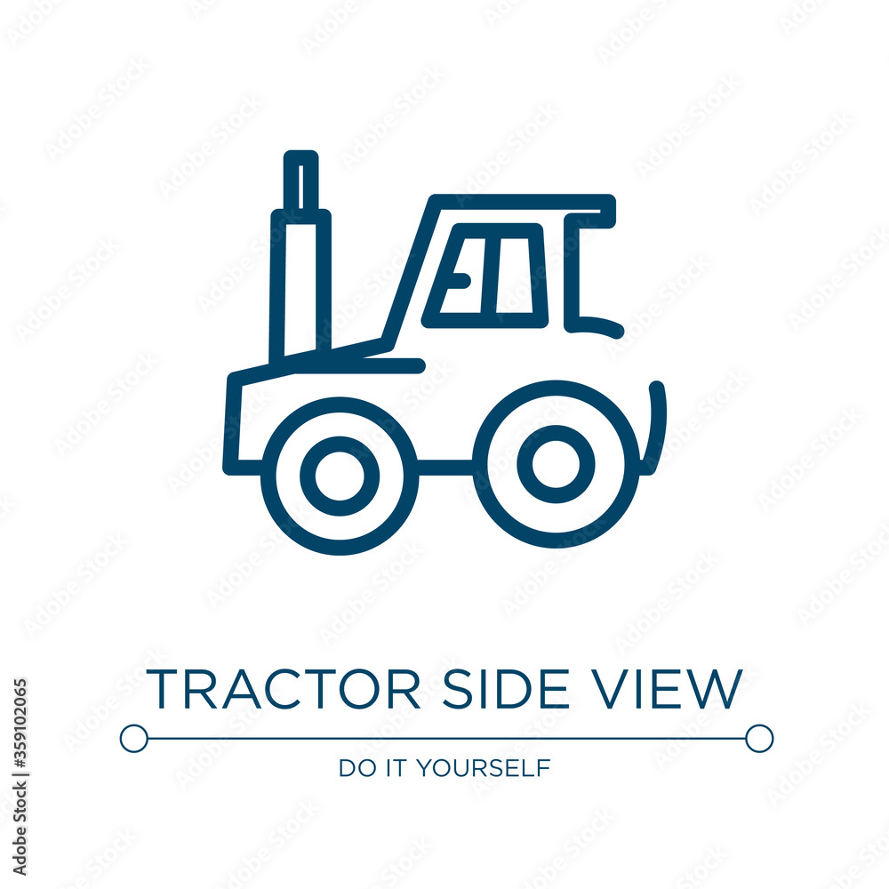 Tractor side view icon. Linear vector illustration from construction ...