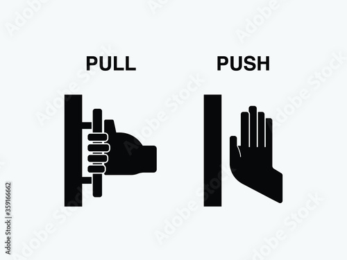 Flat modern black push and pull icon on white background. Push door ...