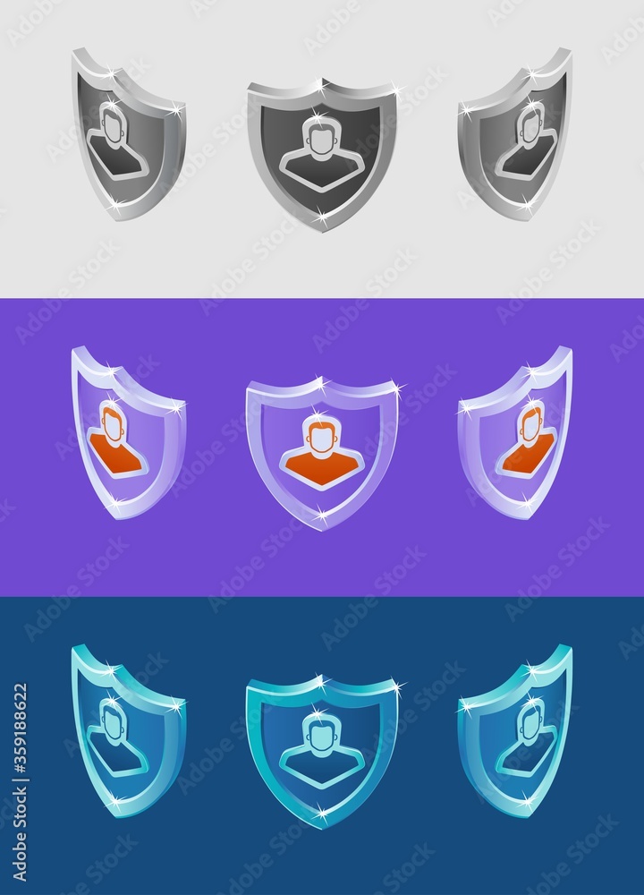 Cyber-Security Shield of Personal Data. Set of isometric pictograms in ...