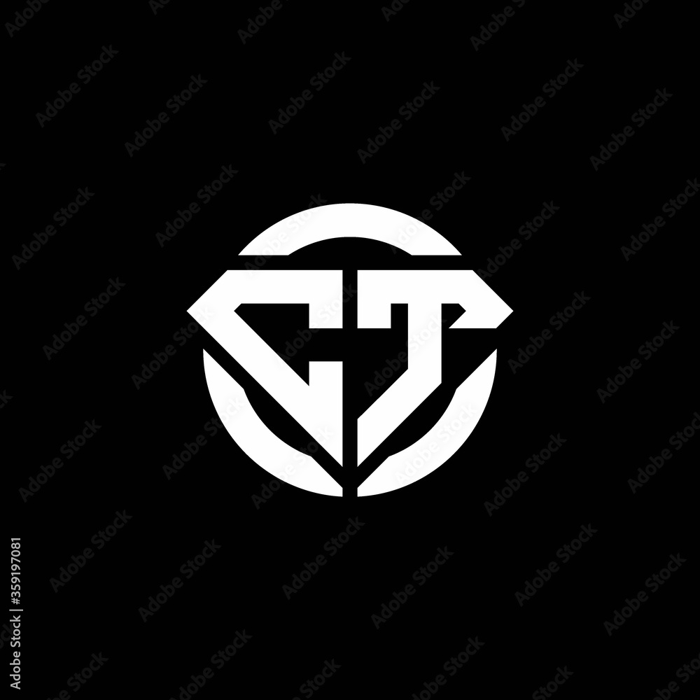 CT monogram logo with diamond shape and ring circle rounded Stock ...