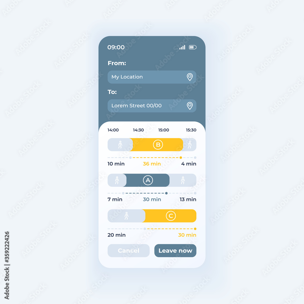 Vector de Stock Bus travel app smartphone interface vector template ...