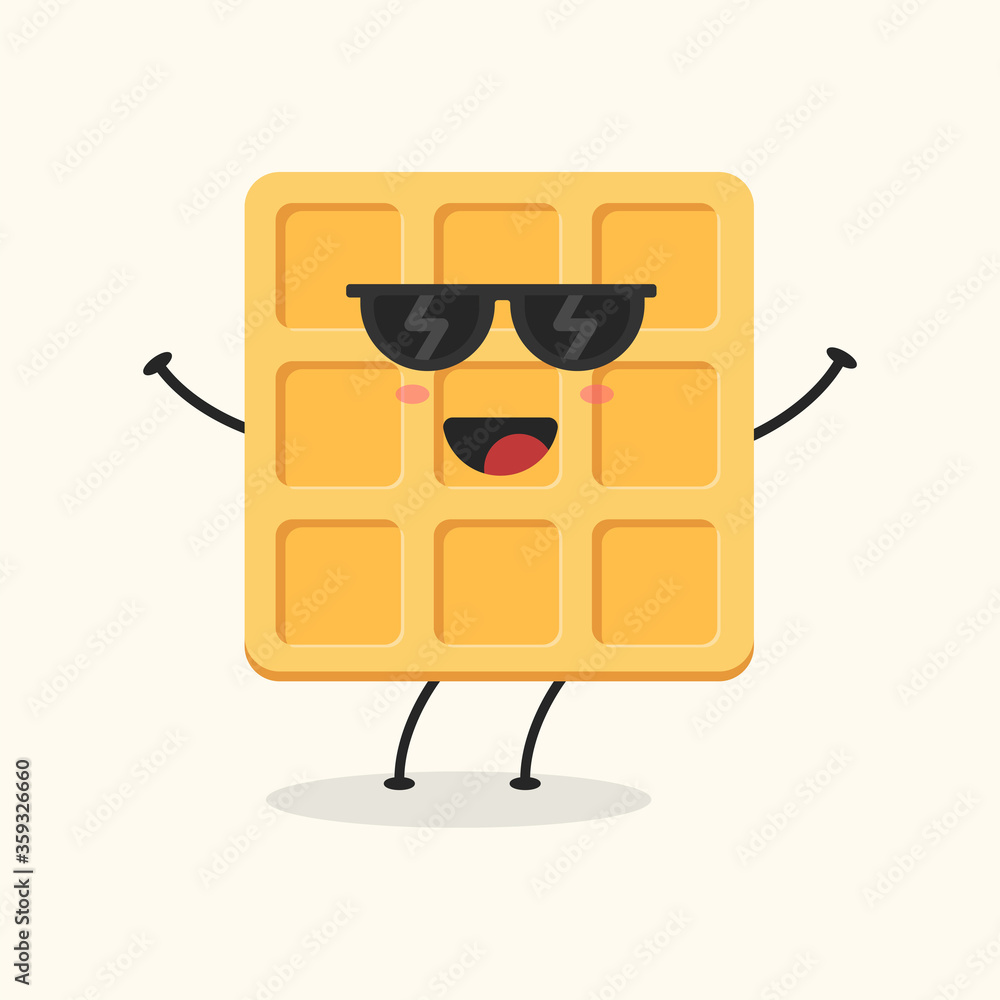 Cute Flat Cartoon Waffle Illustration. Vector illustration of cute ...