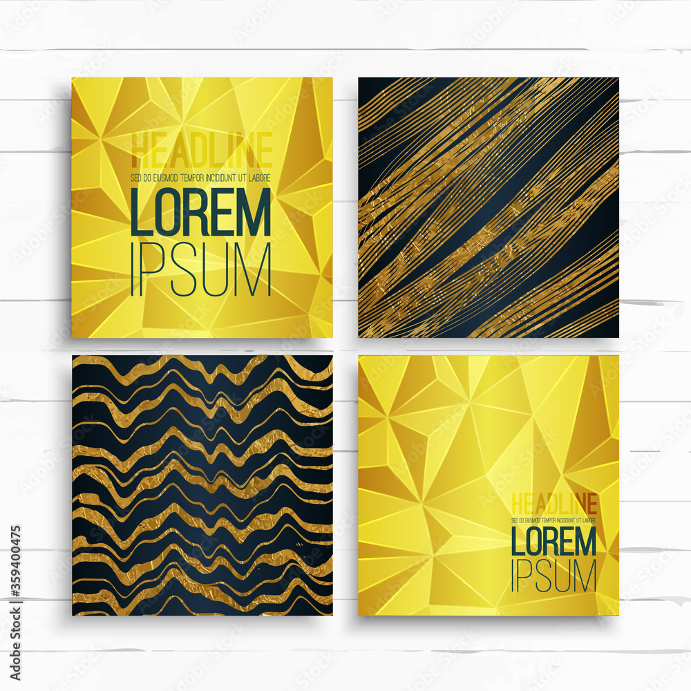 vector cards with low poly golden yellow background, dark background ...