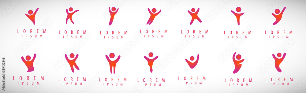 Abstract People Logo Set. Human Figure Isolated On Gray Background ...