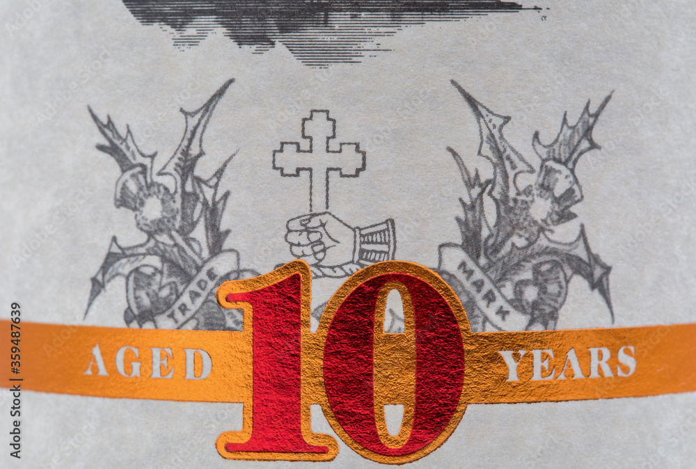 Ben Nevis Single Malt Scotch Whisky aged 10 years label closeup Stock ...
