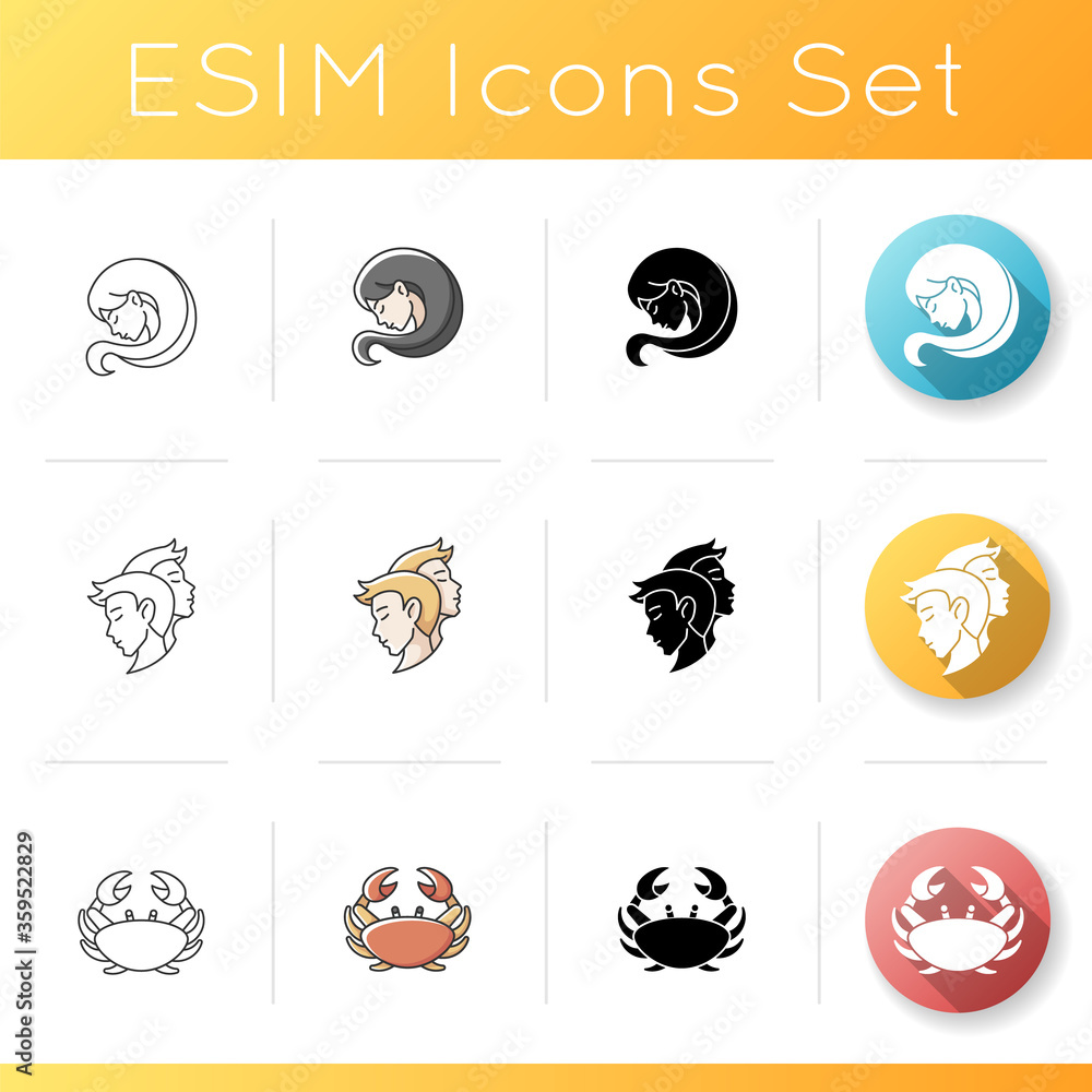 Astrological signs icons set. Linear, black and RGB color styles. Virgo ...