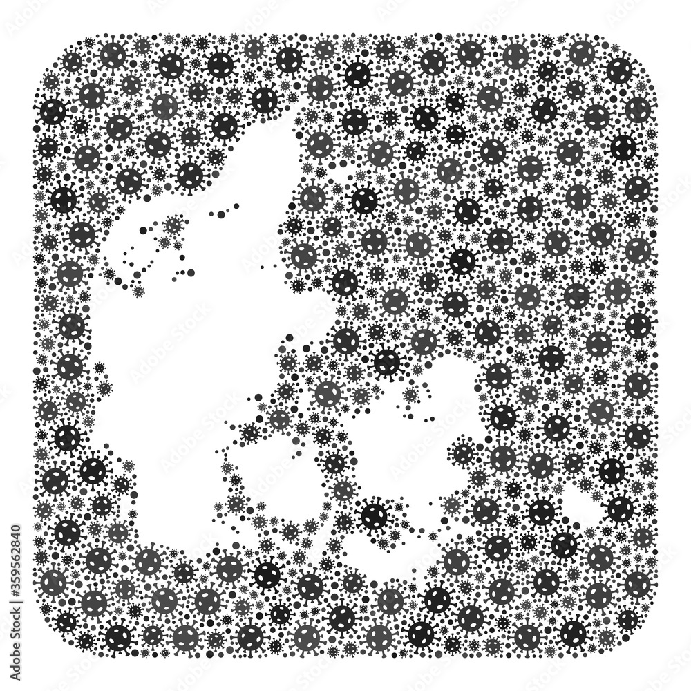 Flu virus map of Denmark collage designed with rounded square and ...