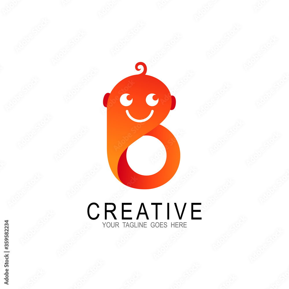 Letter b logo with baby icon template, Childcare design illustration ...