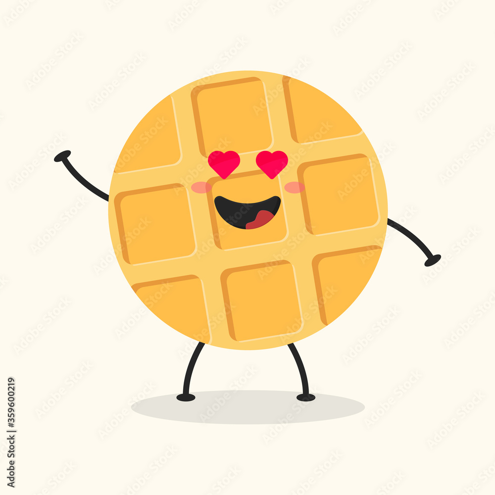 Cute Flat Cartoon Waffle Illustration. Vector illustration of cute ...