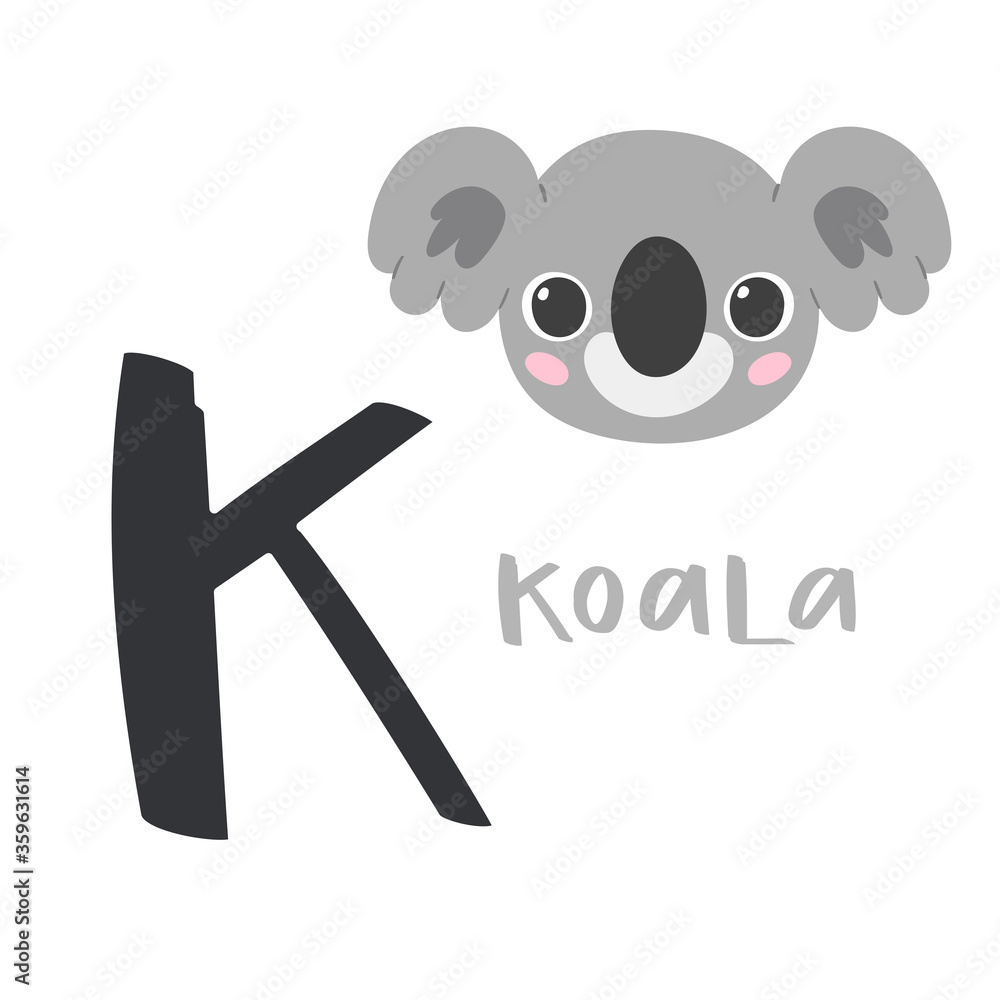 Cute children alphabet. Zoo ABC with animal face. Cartoon koala head ...