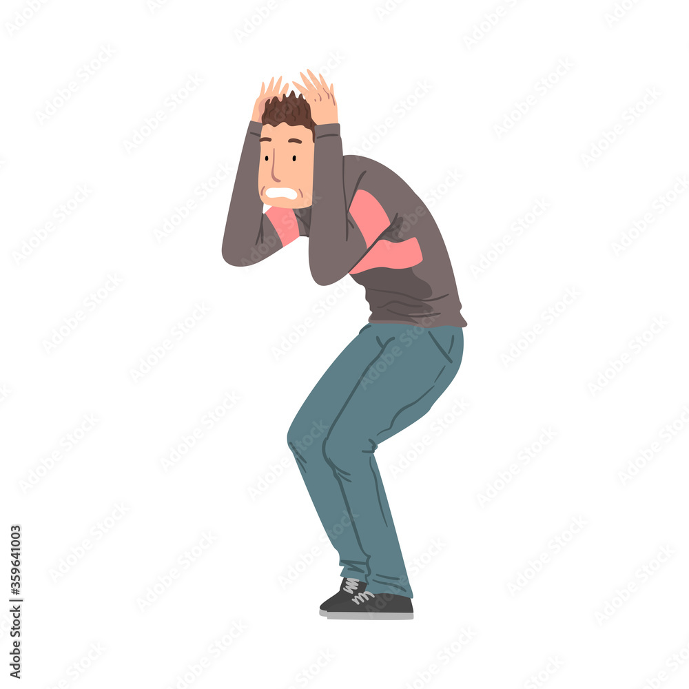 Scared and Panicked Young Man Holding Hands on Head, Anxiety or Panic ...