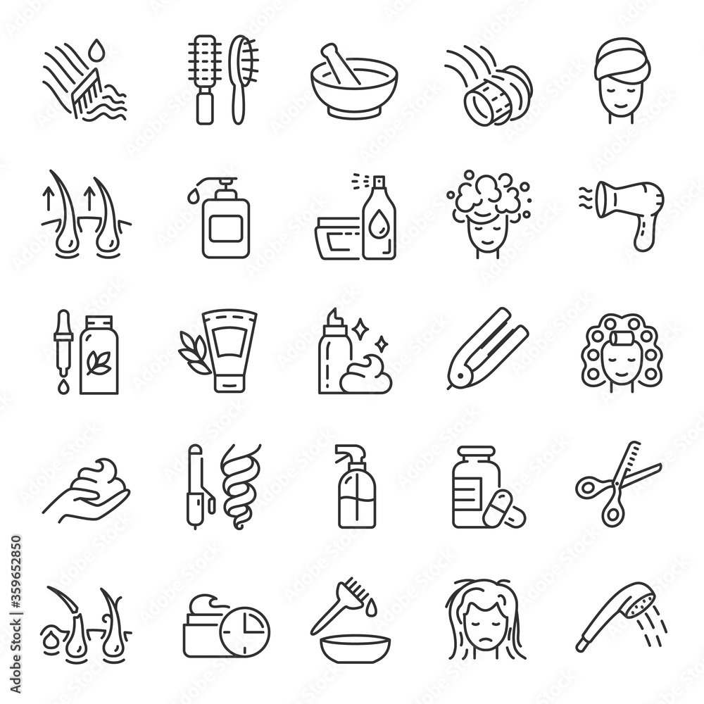 care and maintain healthy hair, icon set. Condition improvement ...