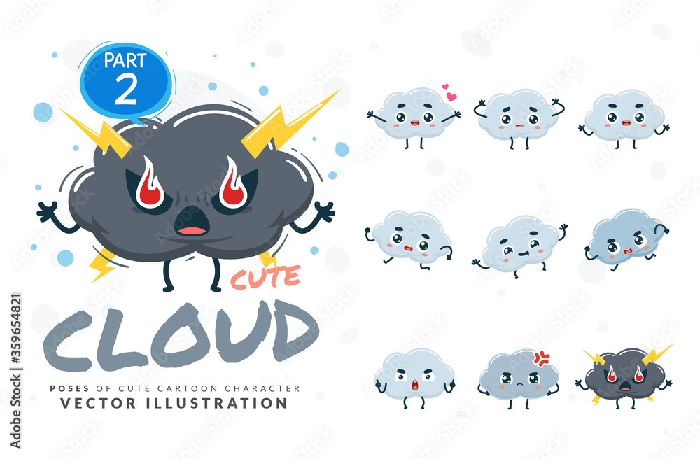 Vector set of cartoon images of Cloud. Part 2 Stock Vector | Adobe Stock
