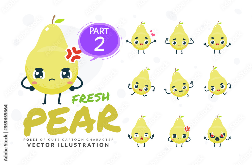 Vector set of cartoon images of Pear. Part 2 Stock Vector | Adobe Stock