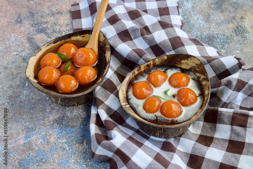 Kolak Biji Salak, Indonesian dessert, sweet potato balls in palm sugar ...