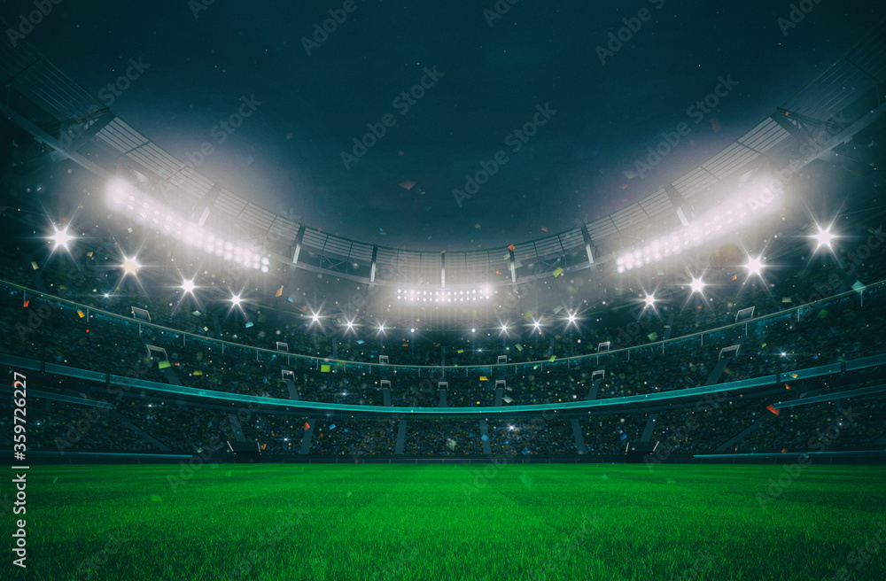 Grand stadium full of spectators expecting an evening match on the ...