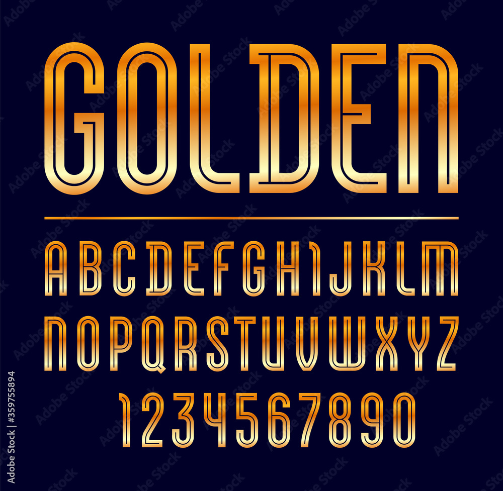 High steel font of golden style, trendy glossy alphabet, Latin letters ...